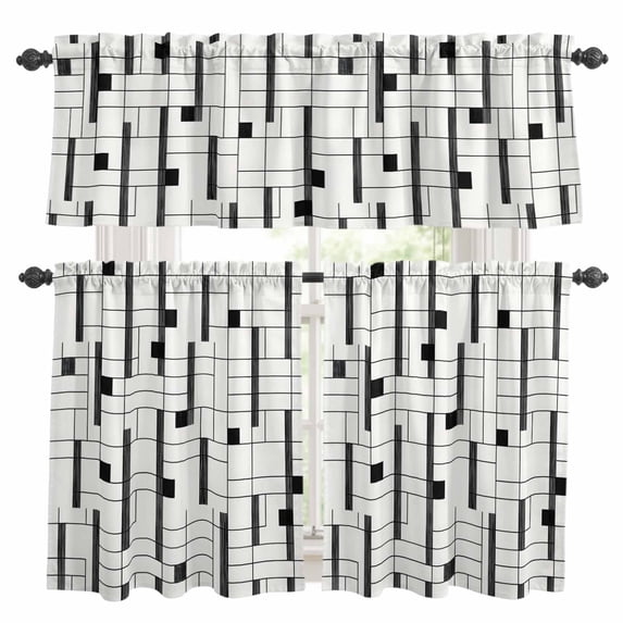 3 Piece Kitchen Curtains and Valances Set Geometric Stripes Cafe ...