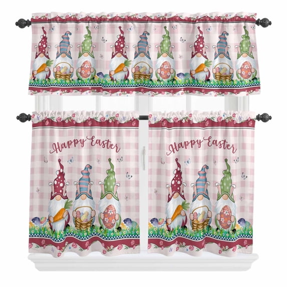 3 Piece Kitchen Curtains and Valances Set Gnomes Easter Cafe Curtains ...