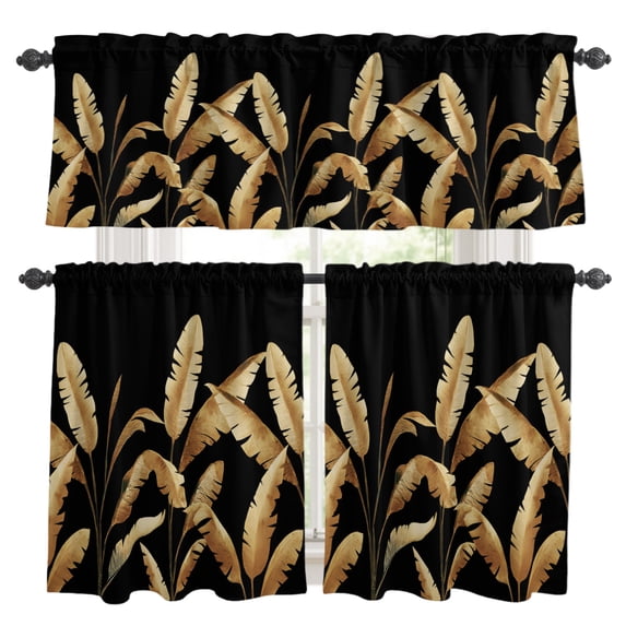 3 Piece Kitchen Curtains and Valances Set Gold Leaves Cafe Curtains 24 ...