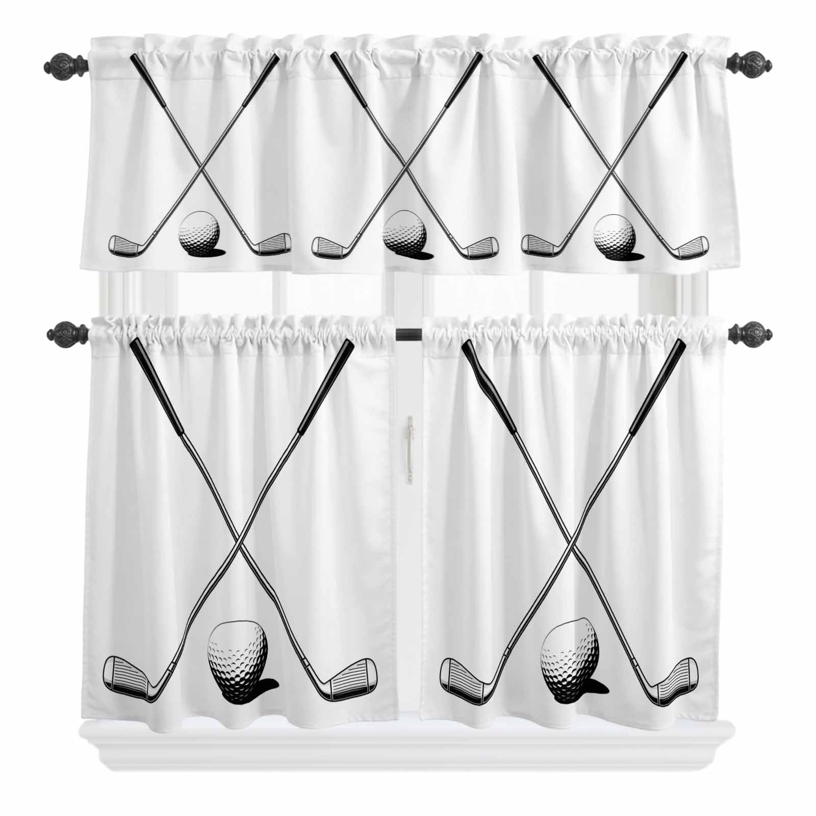 3 Piece Kitchen Curtains and Valances Set Golf Ball Cafe Curtains 24 ...