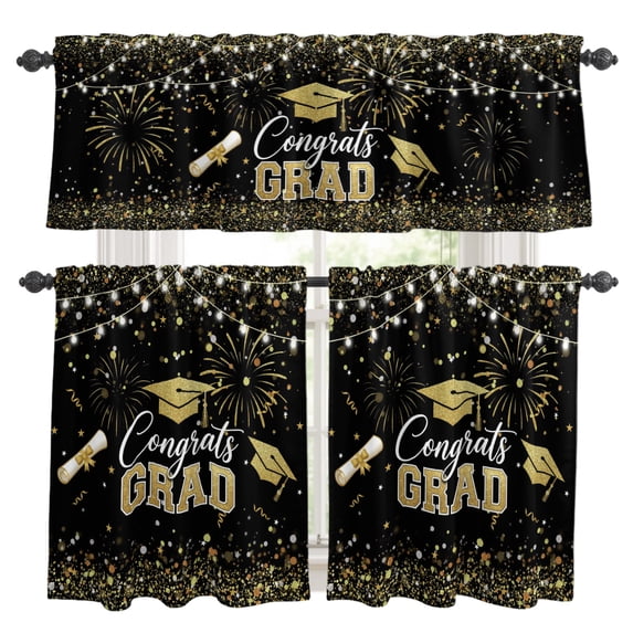3 Piece Kitchen Curtains and Valances Set Graduation Celebration Cafe ...