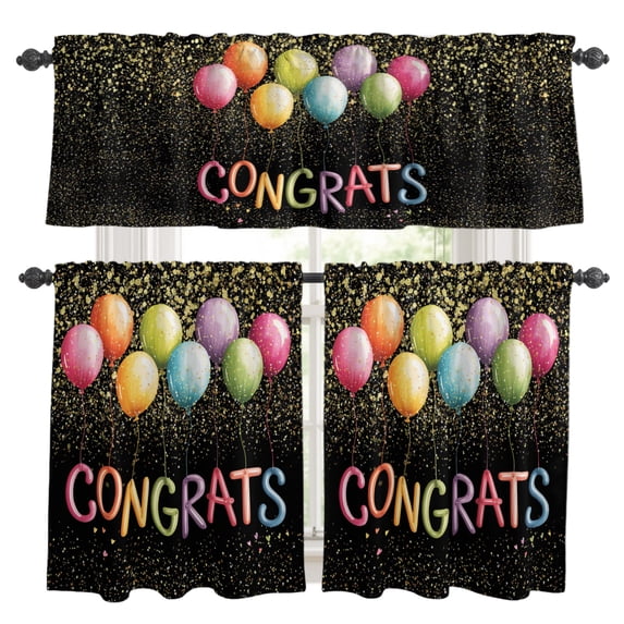 3 Piece Kitchen Curtains and Valances Set Graduation Celebration Cafe ...