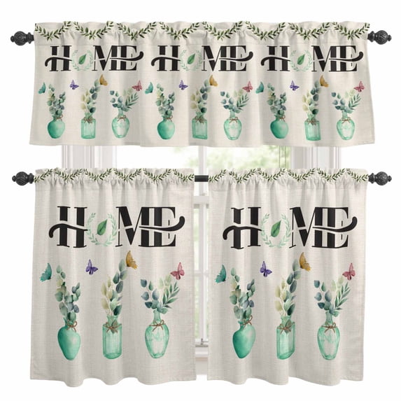3 Piece Kitchen Curtains and Valances Set Green Bottle Eucalyptus Cafe ...