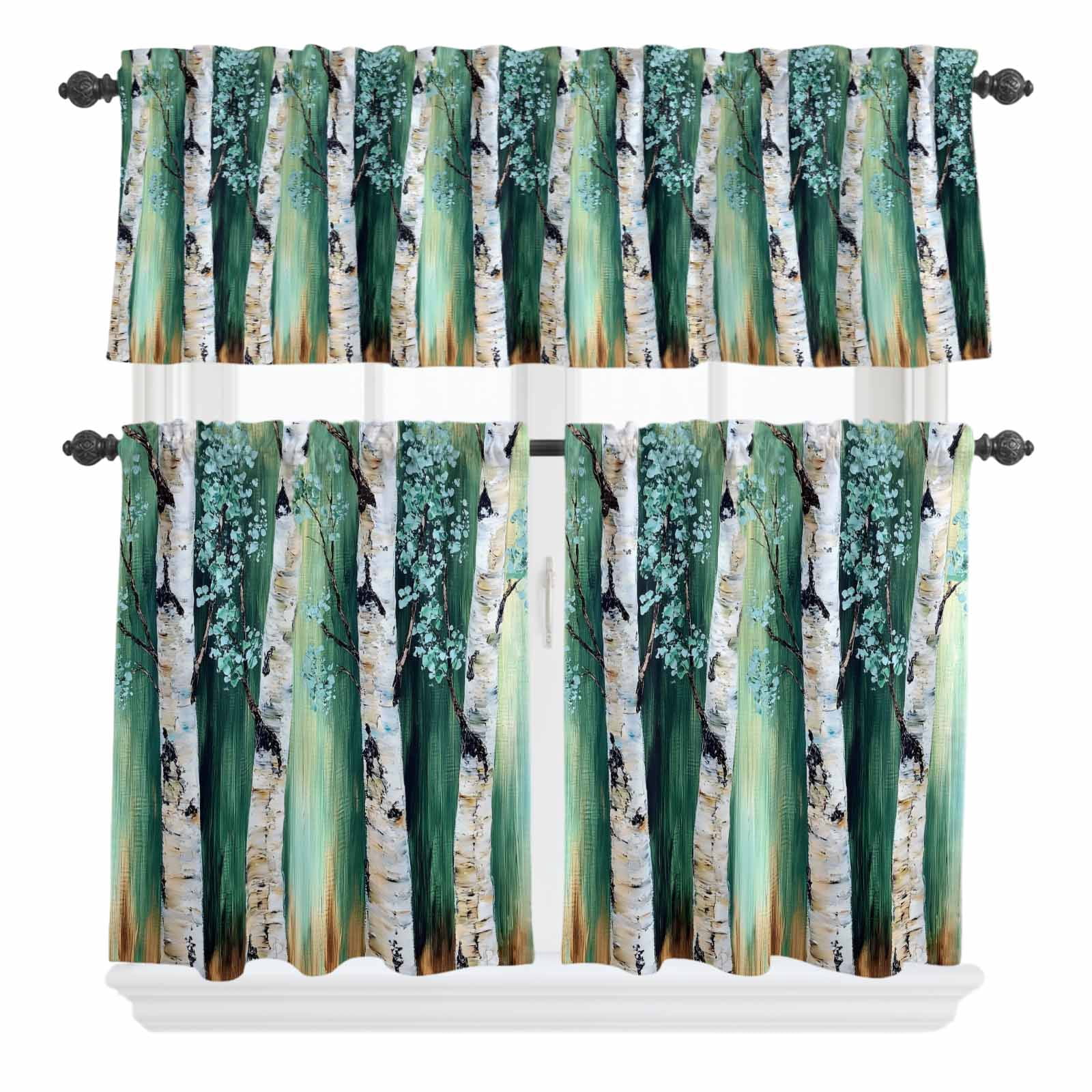 3 Piece Kitchen Curtains and Valances Set Green Brown Tree Cafe ...