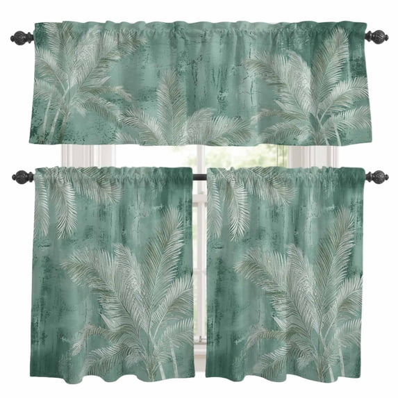 3 Piece Kitchen Curtains and Valances Set Green Coconut Tree Cafe ...
