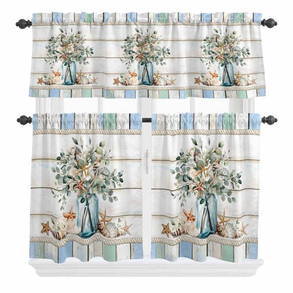 3 Piece Kitchen Curtains and Valances Set Green Eucalyptus Cafe ...