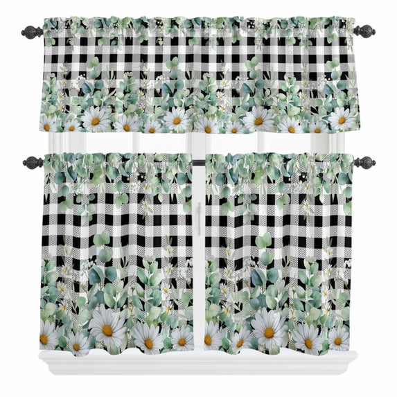 3 Piece Kitchen Curtains and Valances Set Green Eucalyptus Leaves Cafe ...