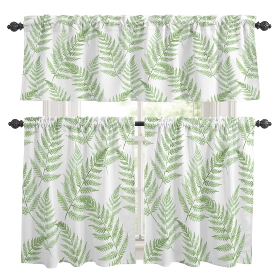 3 Piece Kitchen Curtains and Valances Set Green Ferns Cafe Curtains 24 ...