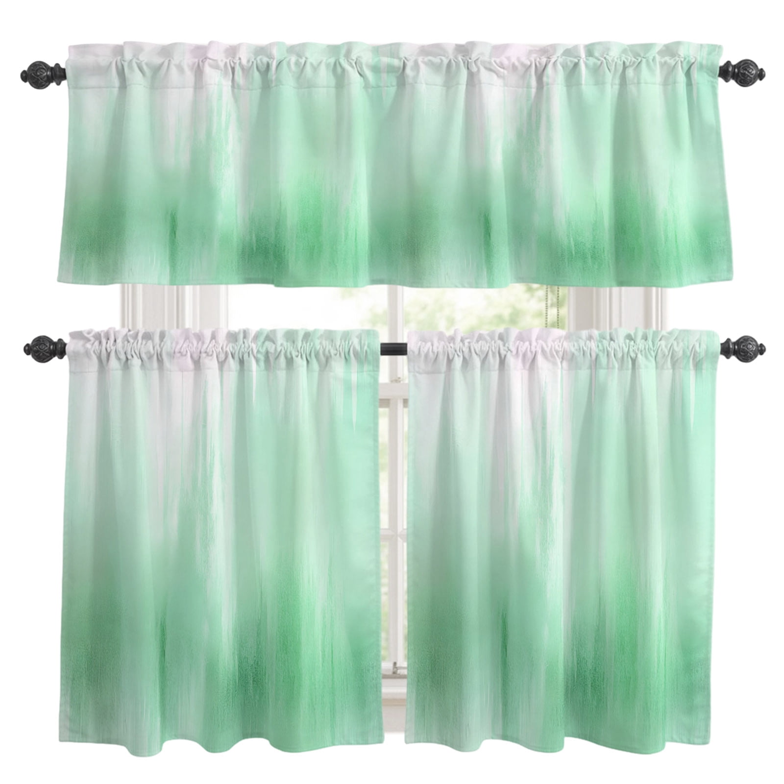 3 Piece Kitchen Curtains and Valances Set Green Ombre Cafe Curtains 24 ...