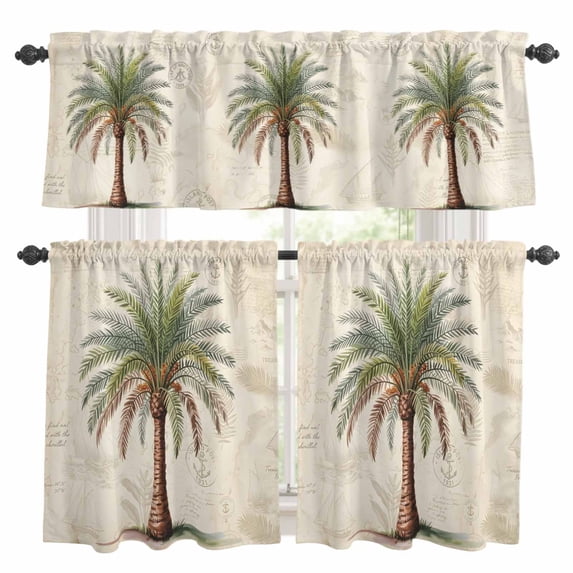 3 Piece Kitchen Curtains and Valances Set Green Palm Tree Cafe Curtains ...