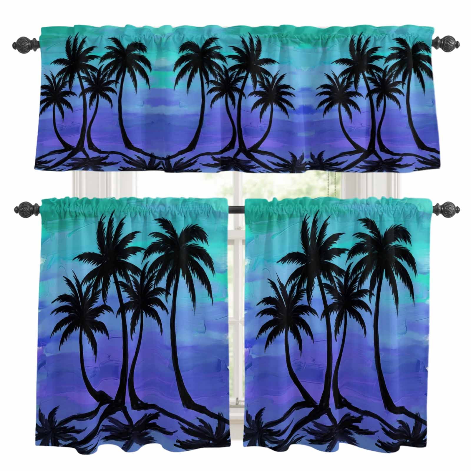 3 Piece Kitchen Curtains and Valances Set Green Purple Ombre Tropical ...
