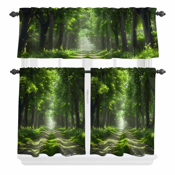 3 Piece Kitchen Curtains and Valances Set Green Trees Cafe Curtains 36 ...