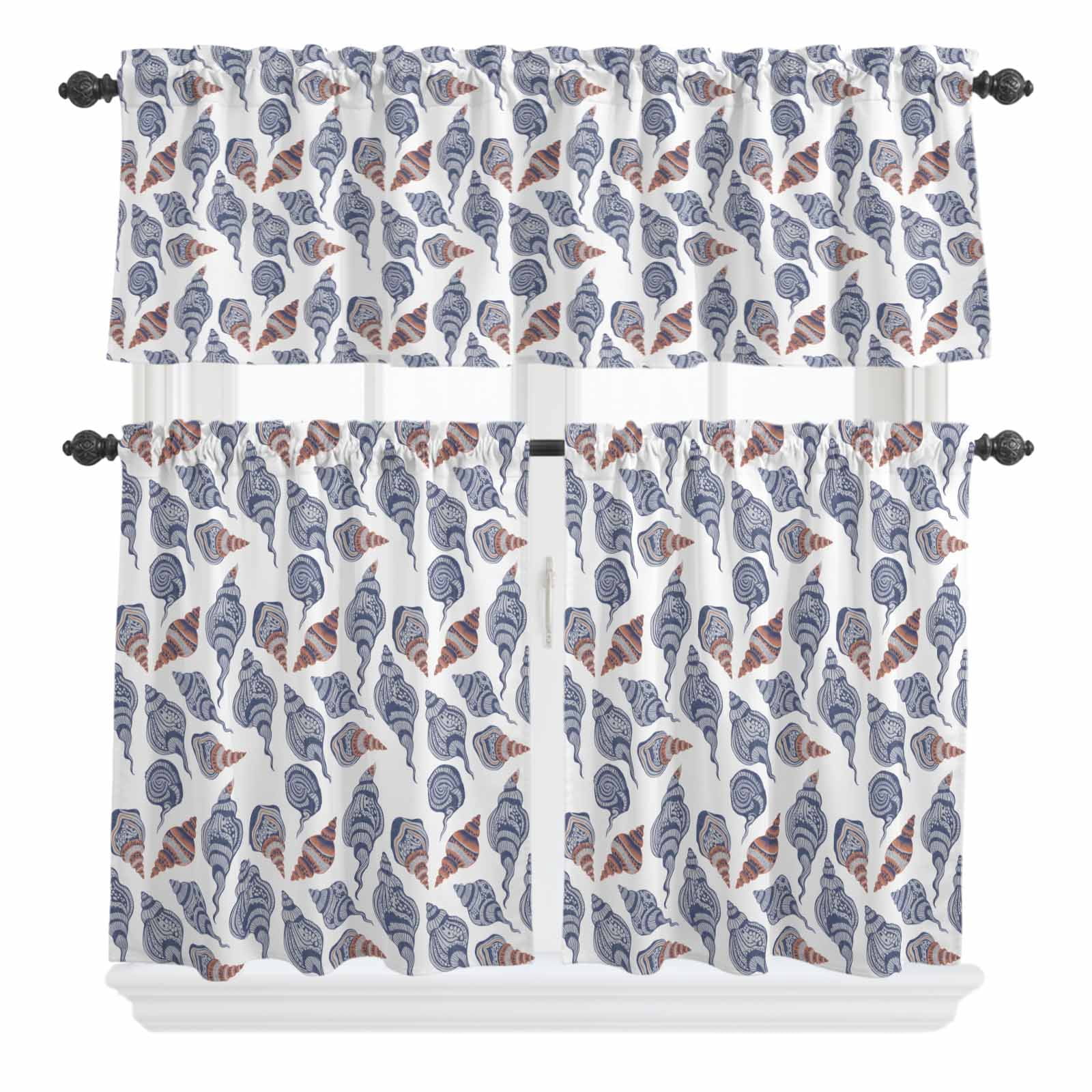 3 Piece Kitchen Curtains and Valances Set Grey Blue Coastal Cafe ...