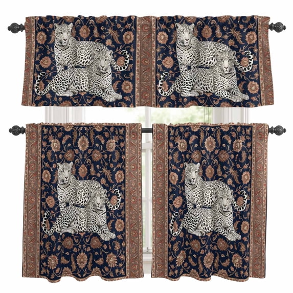 3 Piece Kitchen Curtains and Valances Set Grey Leopard Cafe Curtains 36 ...