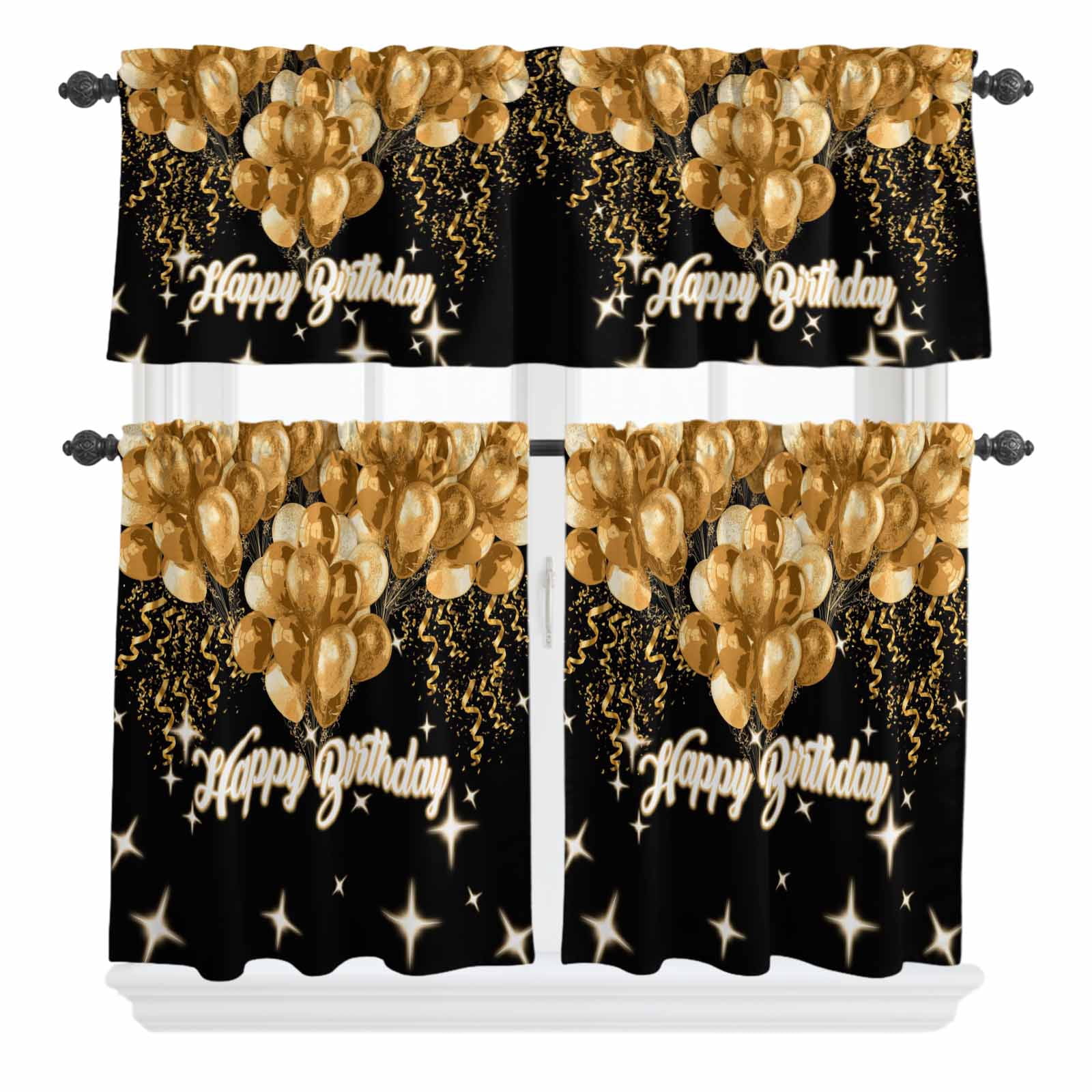 3 Piece Kitchen Curtains and Valances Set Happy Birthday Cafe Curtains ...