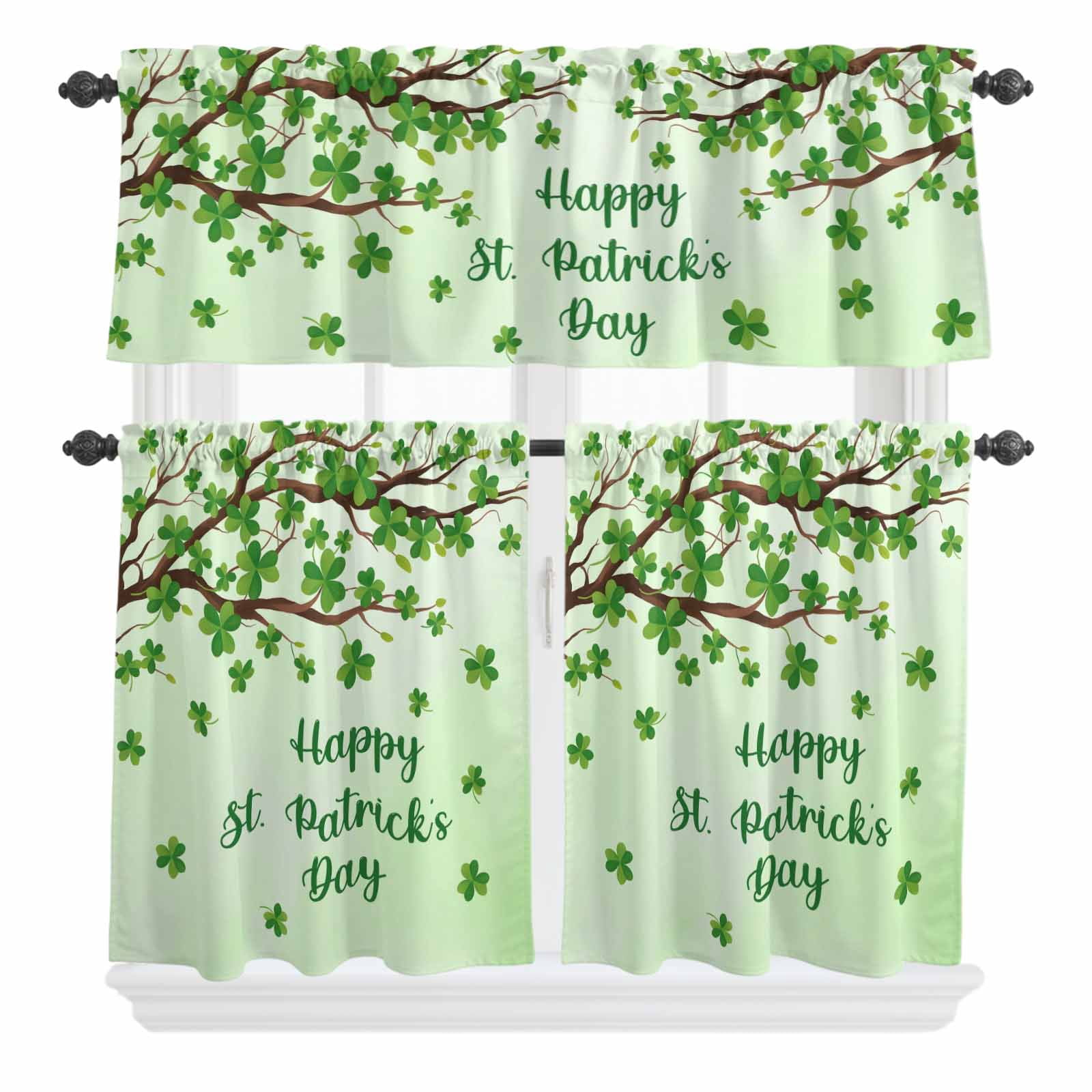 3 Piece Kitchen Curtains and Valances Set Happy St. Patrick's Day Cafe ...