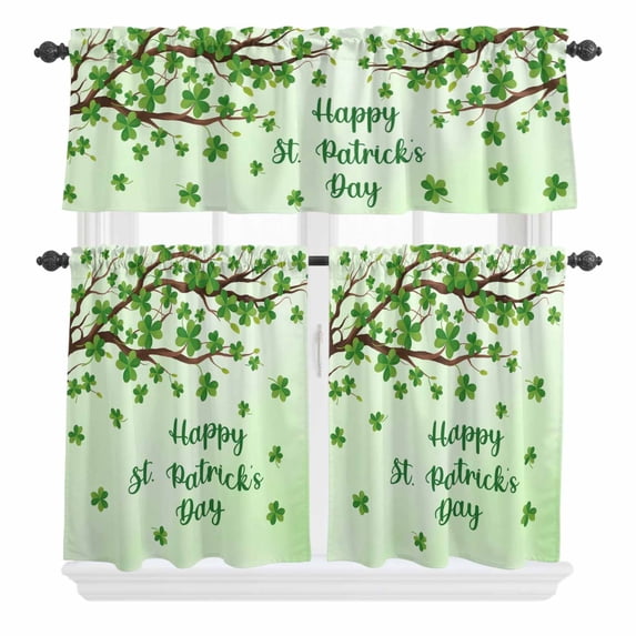 3 Piece Kitchen Curtains and Valances Set Happy St. Patrick's Day Cafe ...