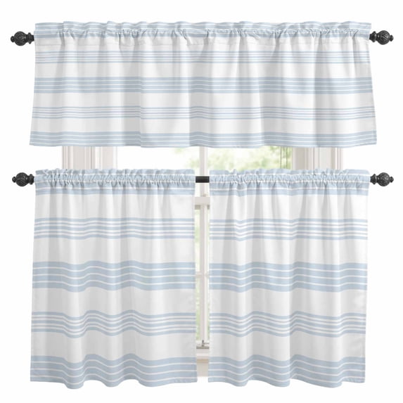 3 Piece Kitchen Curtains and Valances Set Horizontal Striped Cafe ...