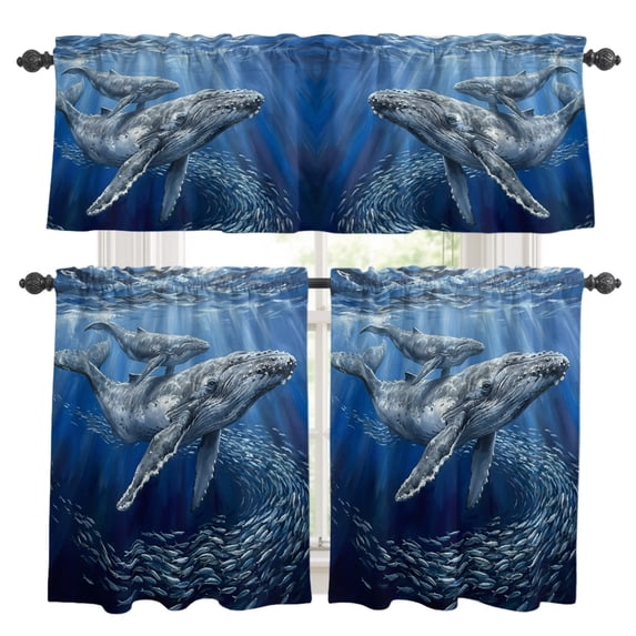 3 Piece Kitchen Curtains and Valances Set Humpback Whales Cafe Curtains ...