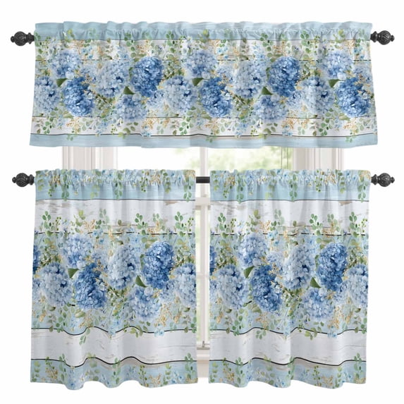 3 Piece Kitchen Curtains and Valances Set Hydrangea Eucalyptus Cafe ...