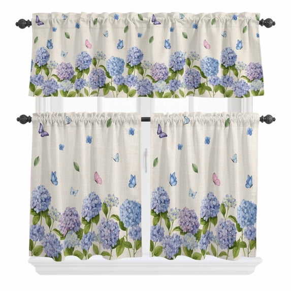 3 Piece Kitchen Curtains and Valances Set Hydrangeas Cafe Curtains 36 ...
