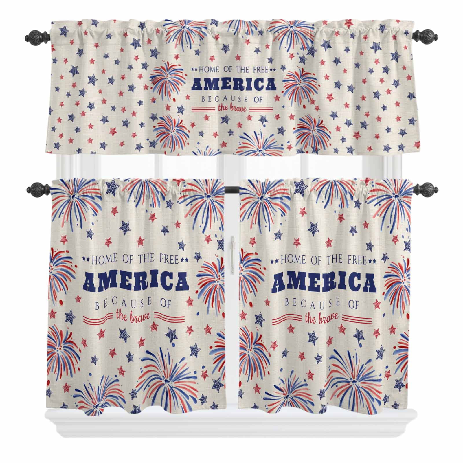 3 Piece Kitchen Curtains and Valances Set Independence Day Cafe ...