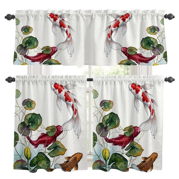 3 Piece Kitchen Curtains and Valances Set Japanese Fish Cafe Curtains ...