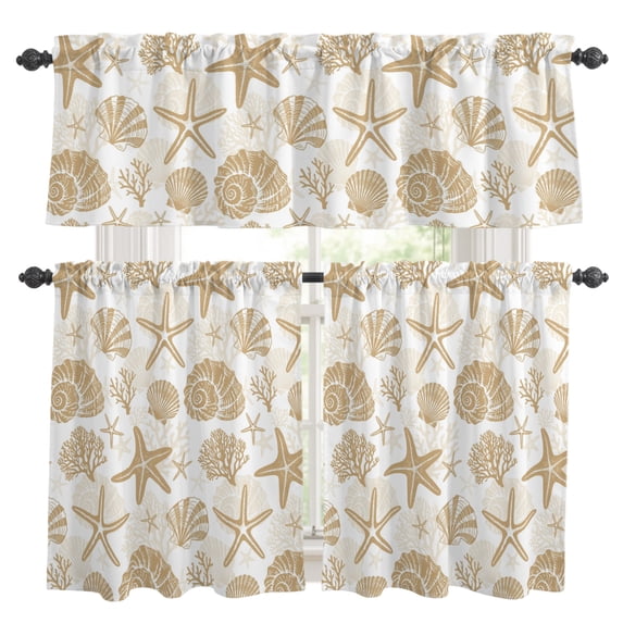 3 Piece Kitchen Curtains and Valances Set Khaki Coastal Summer Cafe ...