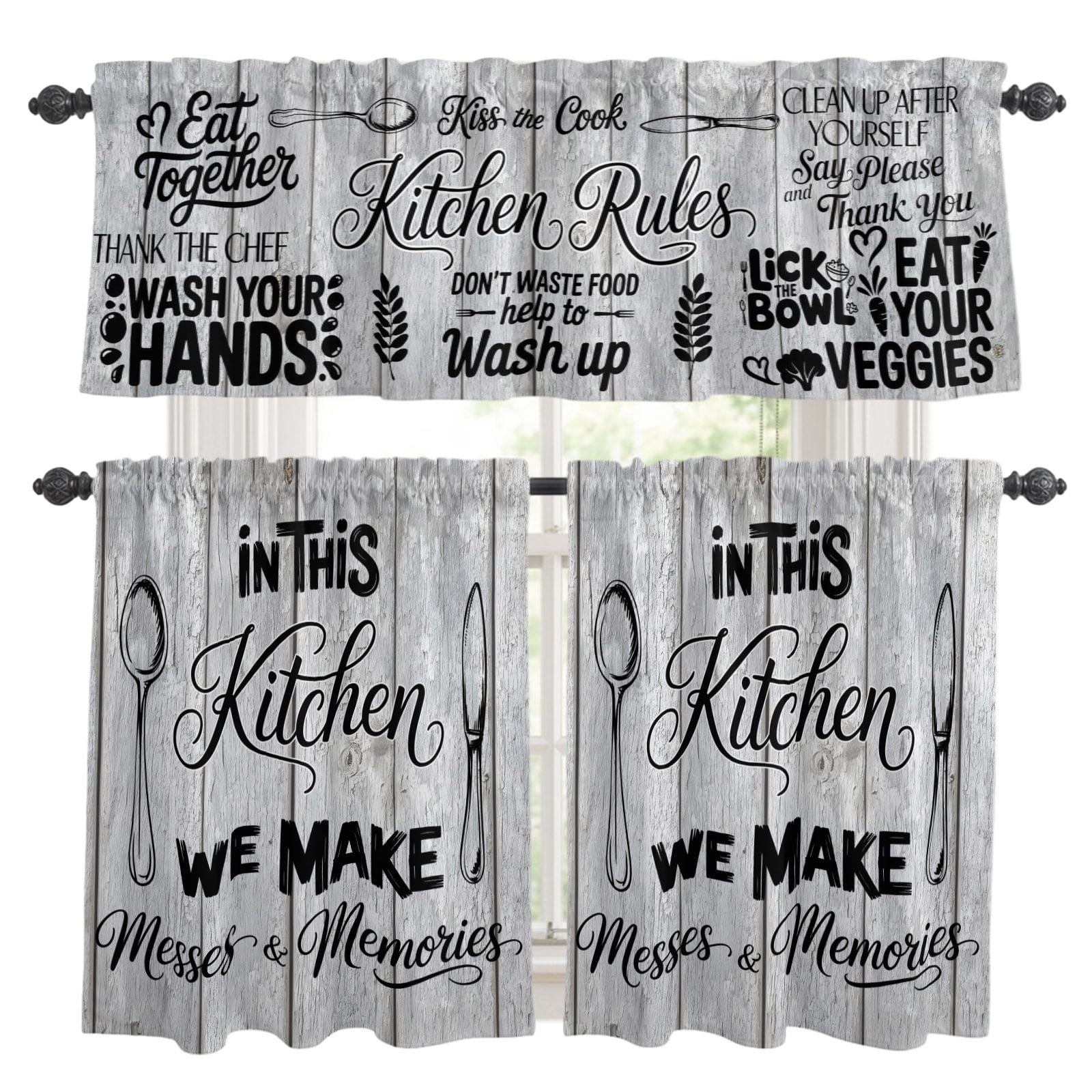 3 Piece Kitchen Curtains and Valances Set Kitchen Spoon Knife Cafe ...