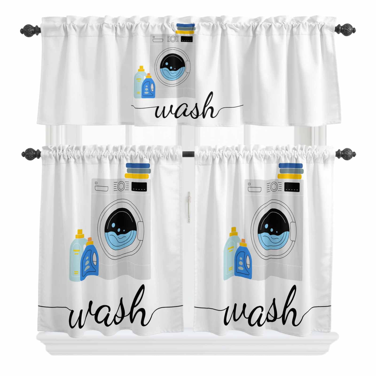3 Piece Kitchen Curtains and Valances Set Laundry Room Cafe Curtains 24 ...