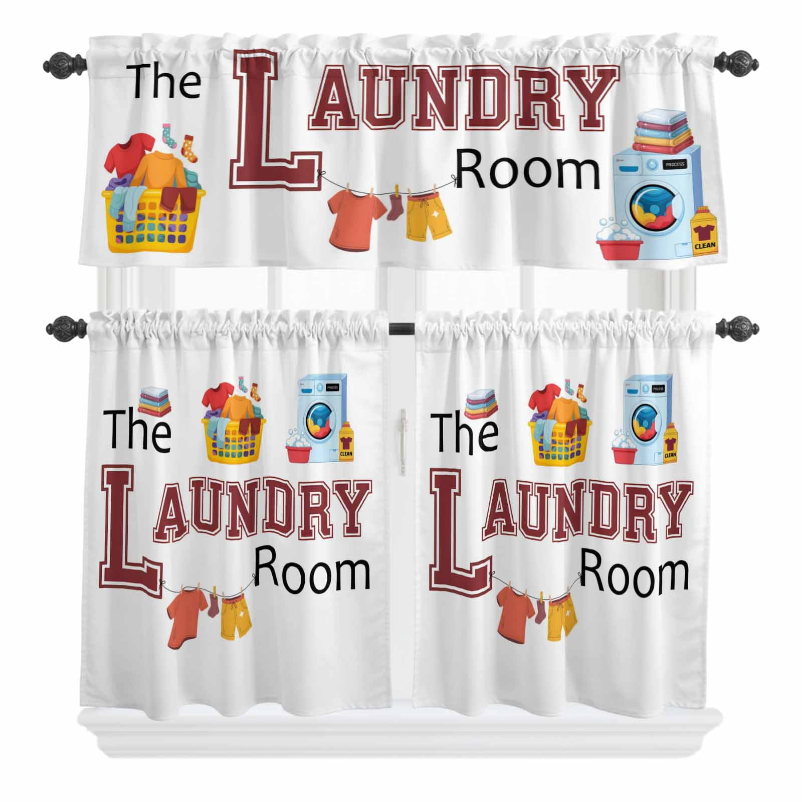 3 Piece Kitchen Curtains and Valances Set Laundry Room Cafe Curtains 36 ...