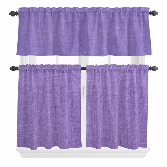 3 Piece Kitchen Curtains and Valances Set Lavender Burlap Texture Cafe ...