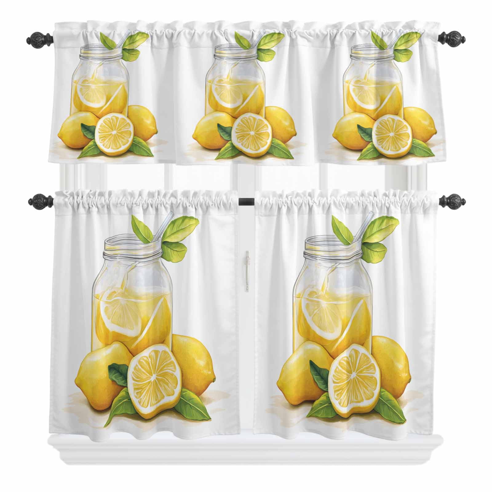 3 Piece Kitchen Curtains and Valances Set Lemon Cafe Curtains 24 Inch ...