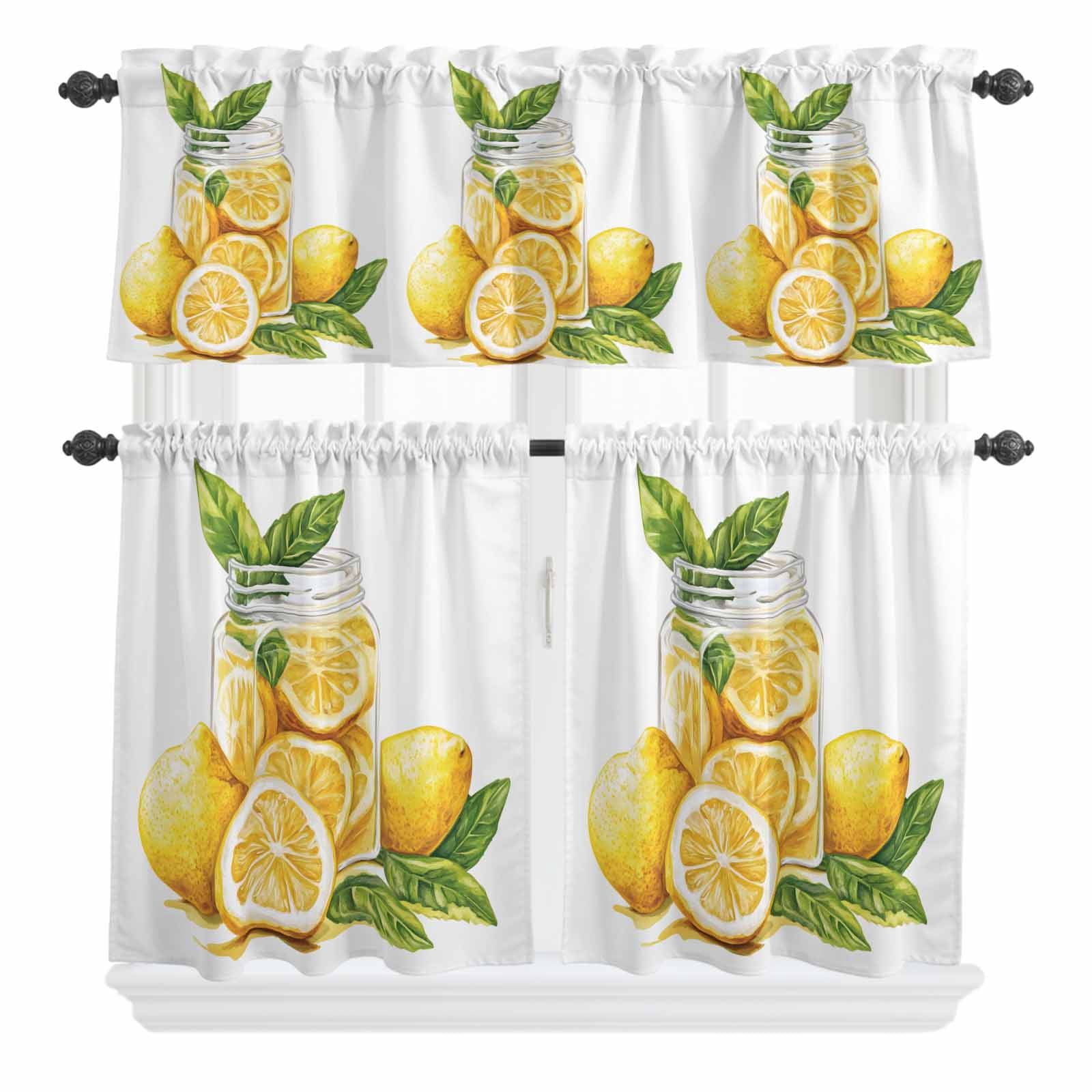3 Piece Kitchen Curtains and Valances Set Lemon Cafe Curtains 24 Inch ...