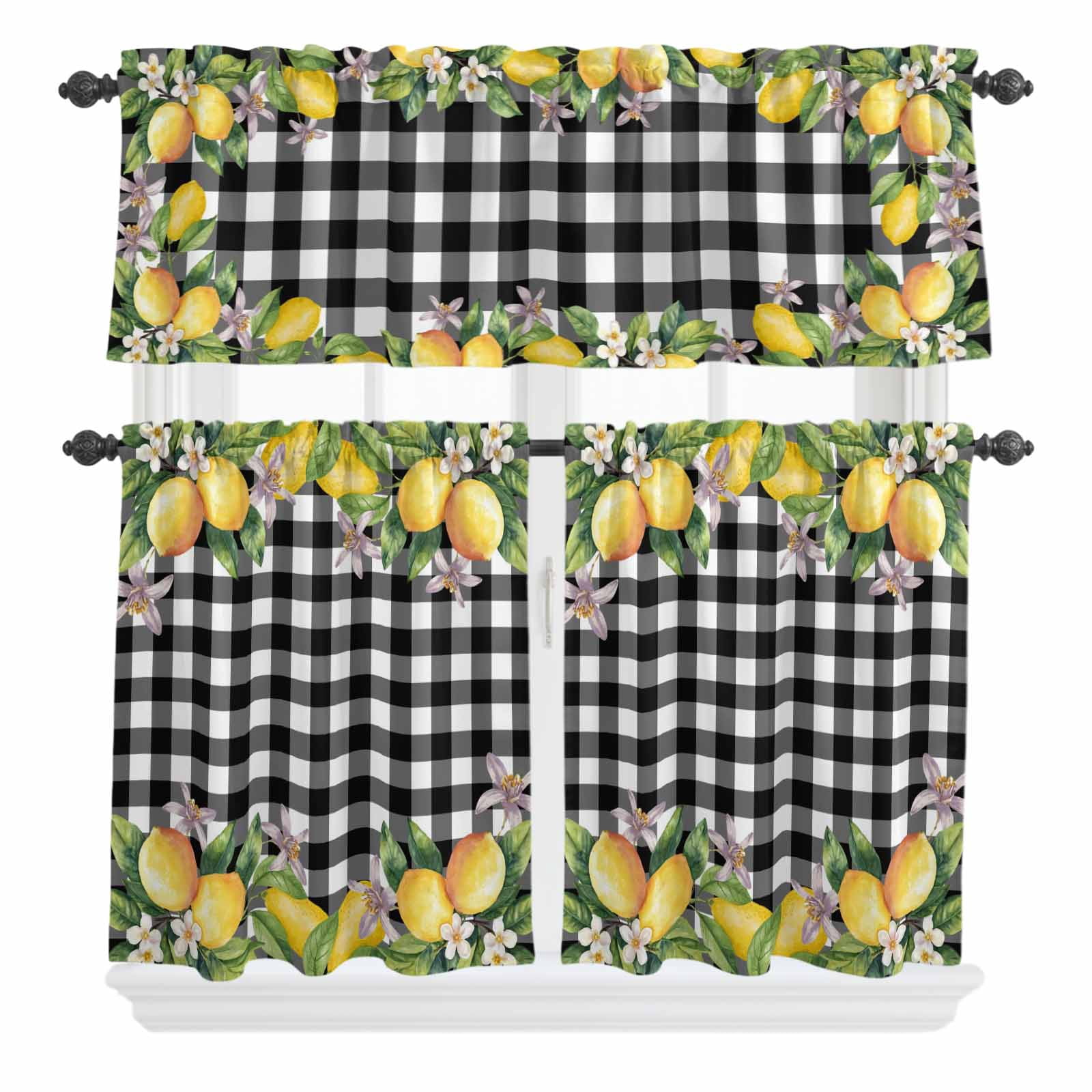 3 Piece Kitchen Curtains and Valances Set Lemon Cafe Curtains 36 Inch ...