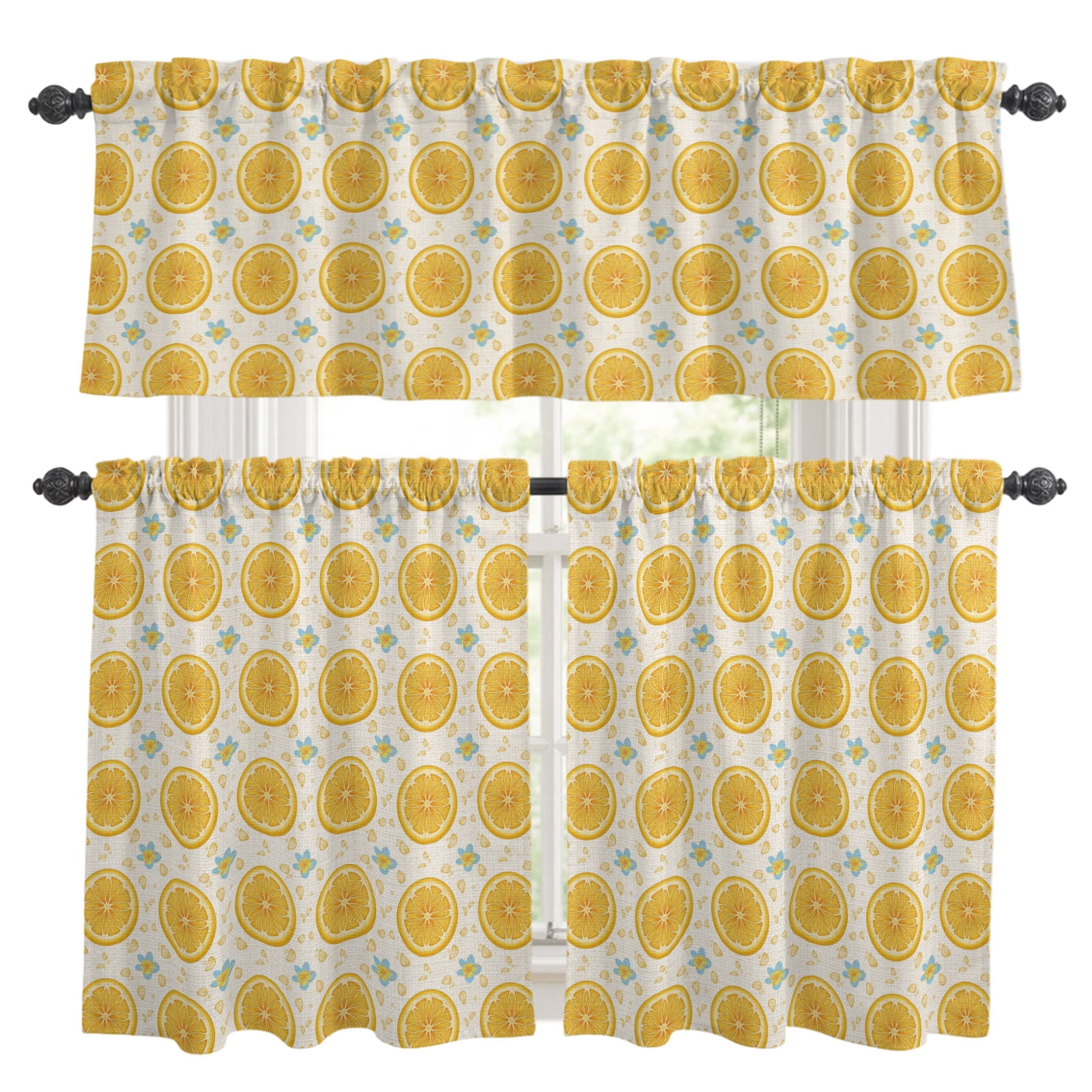 3 Piece Kitchen Curtains and Valances Set Lemon Cafe Curtains 36 Inch ...