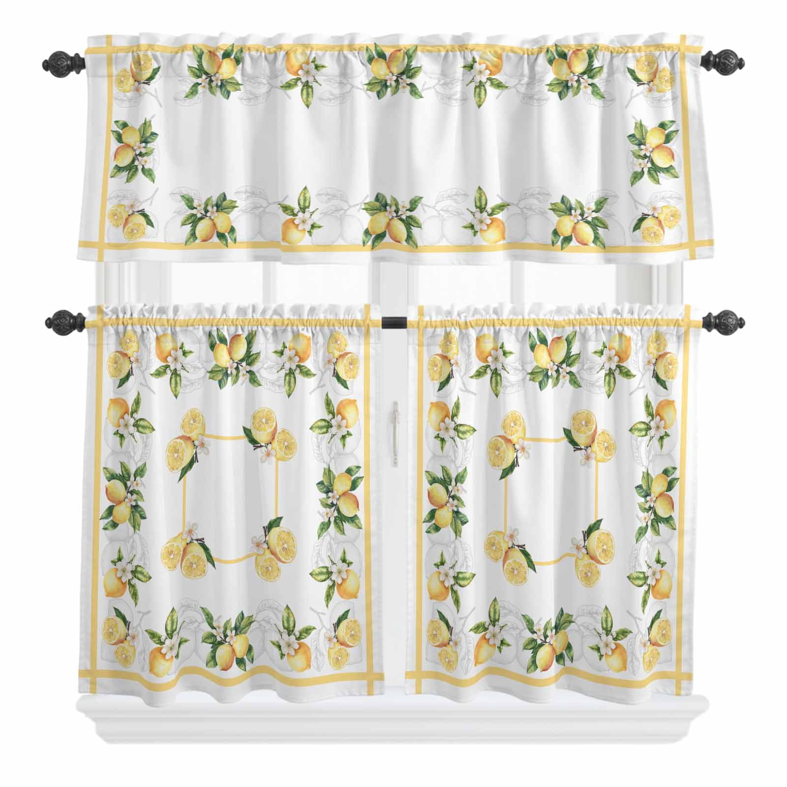 3 Piece Kitchen Curtains and Valances Set Lemon Yellow Cafe Curtains 24 ...