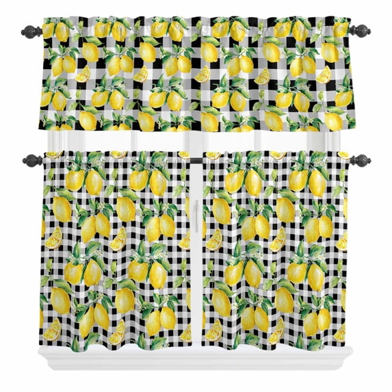 3 Piece Kitchen Curtains and Valances Set Lemon Yellow Cafe Curtains 36 ...