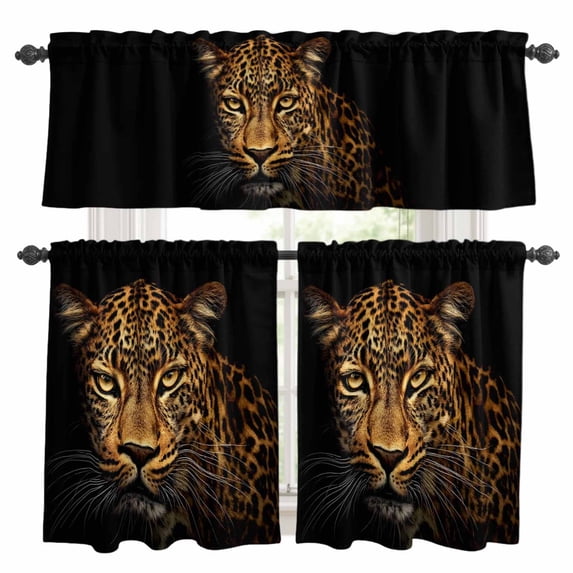 3 Piece Kitchen Curtains and Valances Set Leopard Cafe Curtains 36 Inch ...
