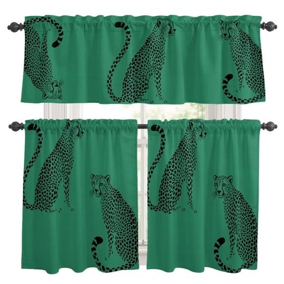 3 Piece Kitchen Curtains and Valances Set Leopard Prints Cafe Curtains ...