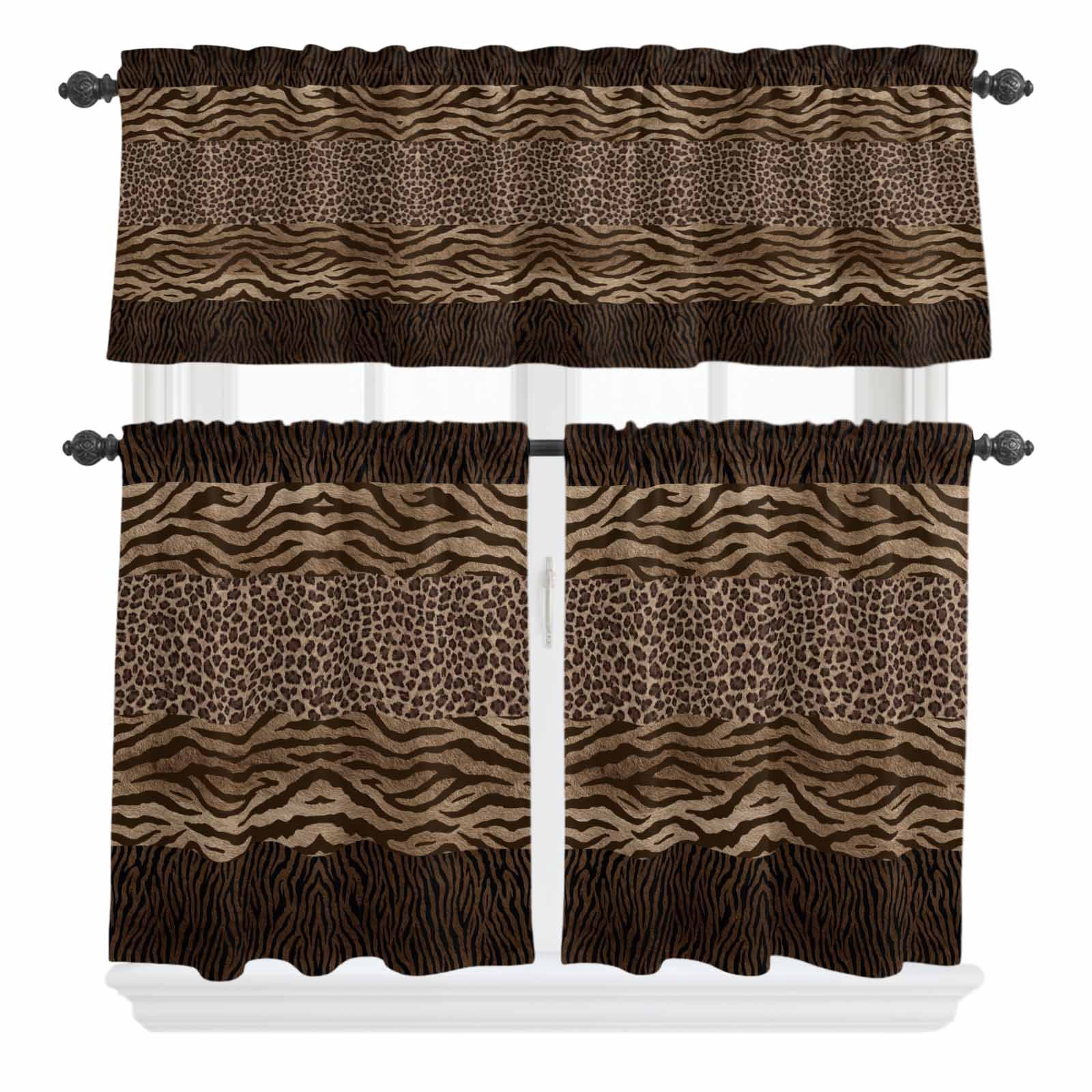 3 Piece Kitchen Curtains and Valances Set Leopard Zebra Print Cafe ...