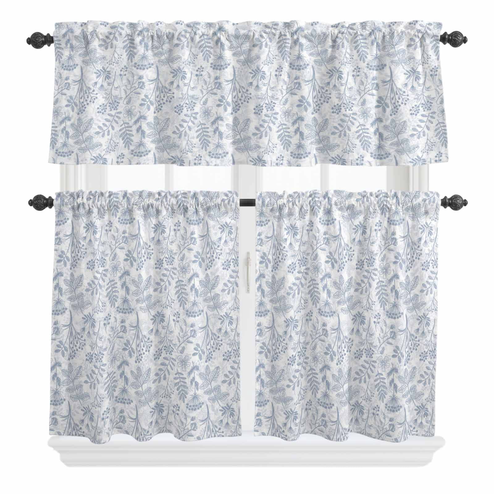 3 Piece Kitchen Curtains and Valances Set Light Blue Dandelion Cafe ...