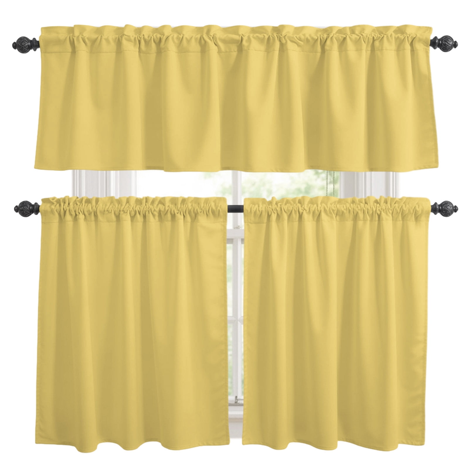 3 Piece Kitchen Curtains and Valances Set Light Yellow Cafe Curtains 24 ...