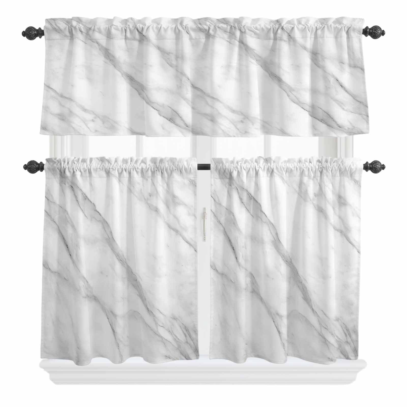 3 Piece Kitchen Curtains and Valances Set Marble Cafe Curtains 36 Inch ...