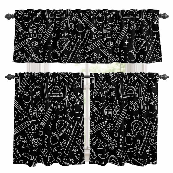 3 Piece Kitchen Curtains and Valances Set Mathematics Tools Sketch Cafe ...