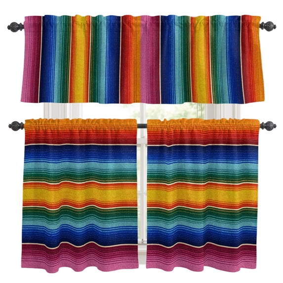 3 Piece Kitchen Curtains and Valances Set Mexican Stripes Cafe Curtains ...