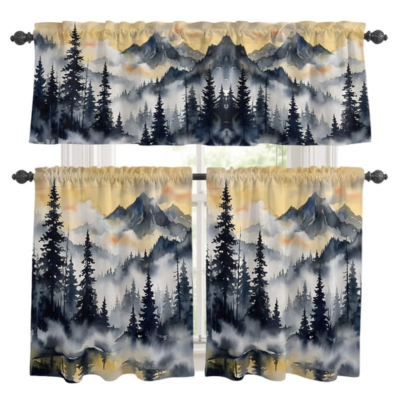 3 Piece Kitchen Curtains and Valances Set Mist Forest Cafe Curtains 36 ...