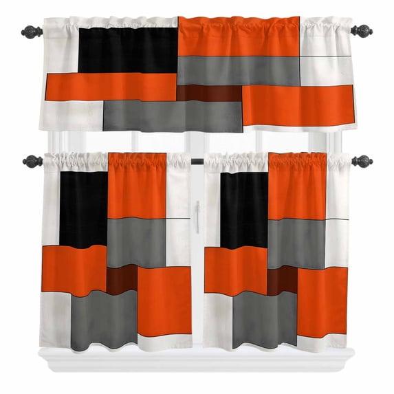 3 Piece Kitchen Curtains and Valances Set Modern Orange Beige Cafe ...