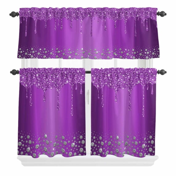 3 Piece Kitchen Curtains and Valances Set Modern Purple Cafe Curtains ...