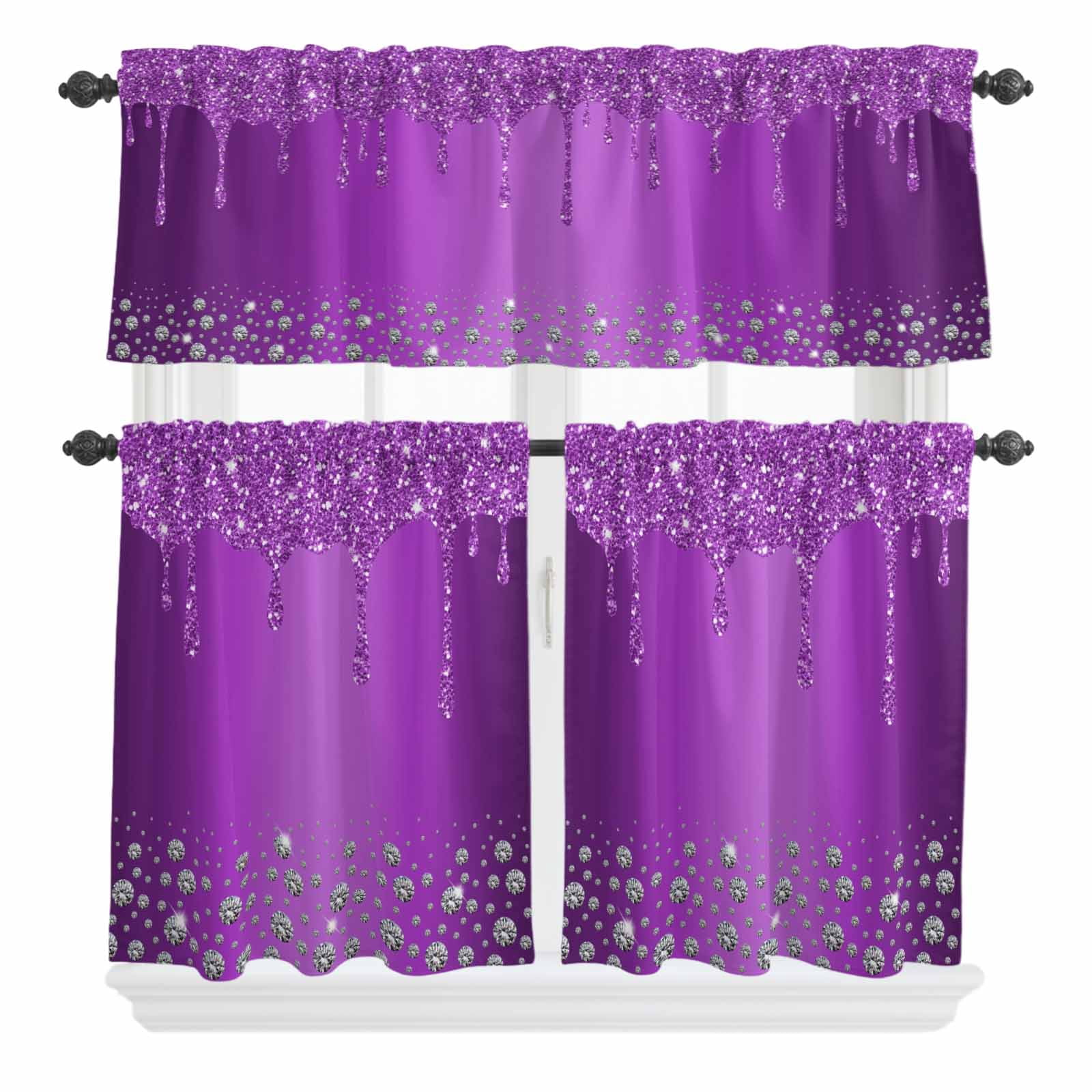 3 Piece Kitchen Curtains and Valances Set Modern Purple Cafe Curtains ...